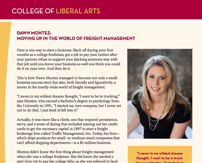 Traffic Management owner Dawn Montez is featured as a University of ...